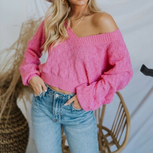 Altar'd State | Sweaters | Alterd State Vibrant Pink Offshoulder ...